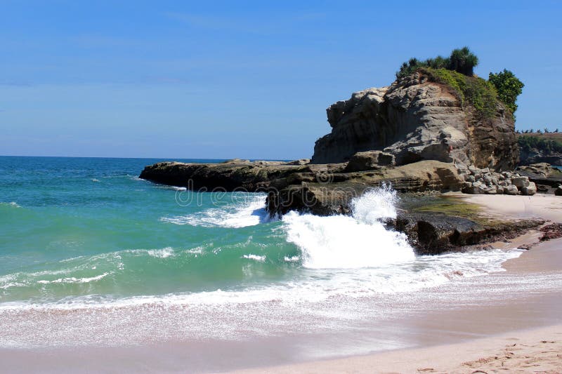 Landscape Beach View with Wavy White Sand on the Klayar Beach, Pacitan ...