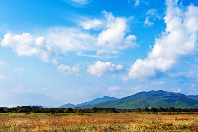 Landscape with Mountain Views, Blue Sky and Beautiful Clouds. Stock ...