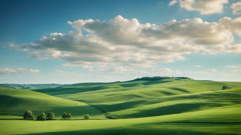 A Landscape of Beautiful Green Fields with Clean Blue Sky Stock Image ...