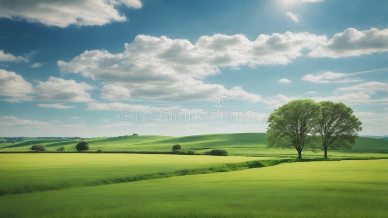 A Landscape of Beautiful Green Fields with Clean Blue Sky Stock Image ...