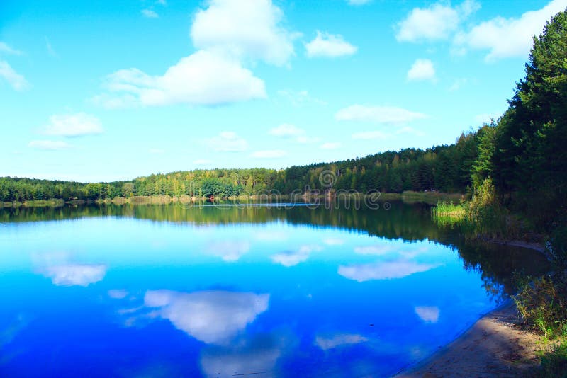 Landscape with Beautiful Lake in the Forest Stock Image - Image of ...
