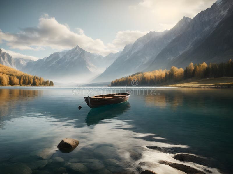 A Landscape of a Beautiful Lake with Mountains Backdrop Stock ...