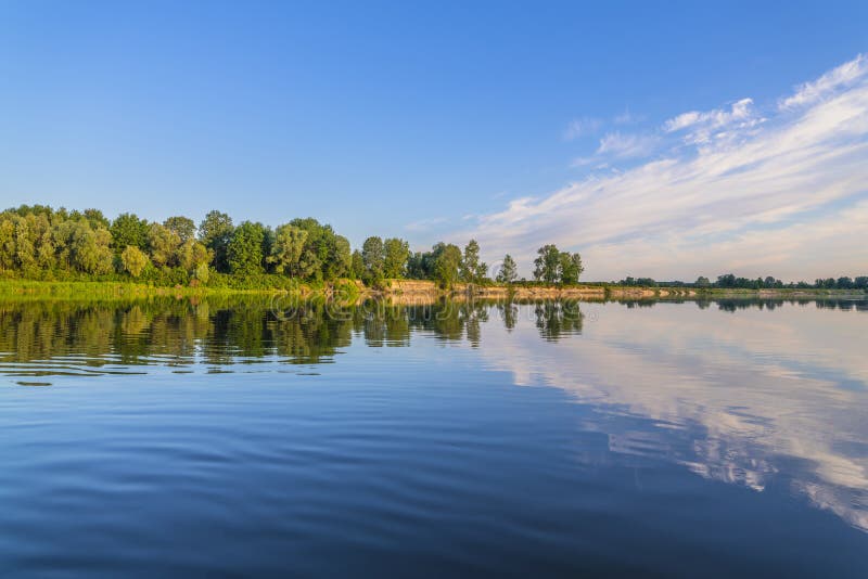 Landscape of Beautiful Lake with Nature Reflection. Background and Copy ...