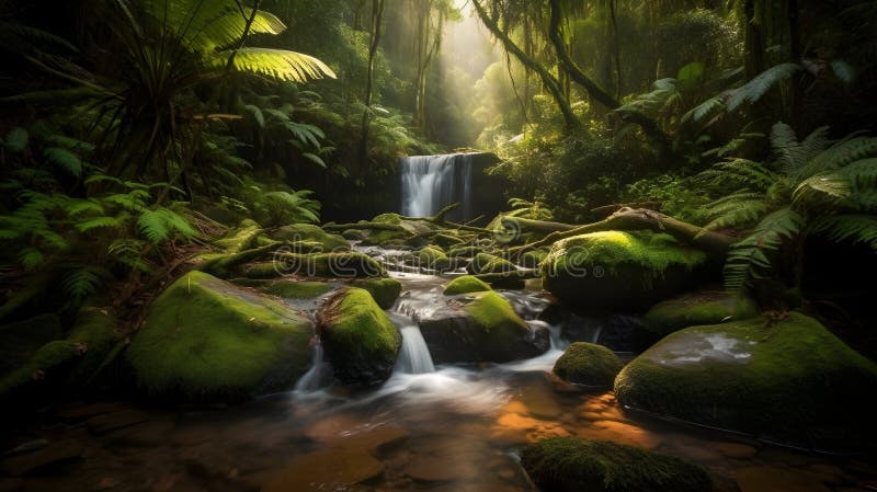 Landscape of Beautiful Misty Waterfall Hidden in the Deep Jungle and ...