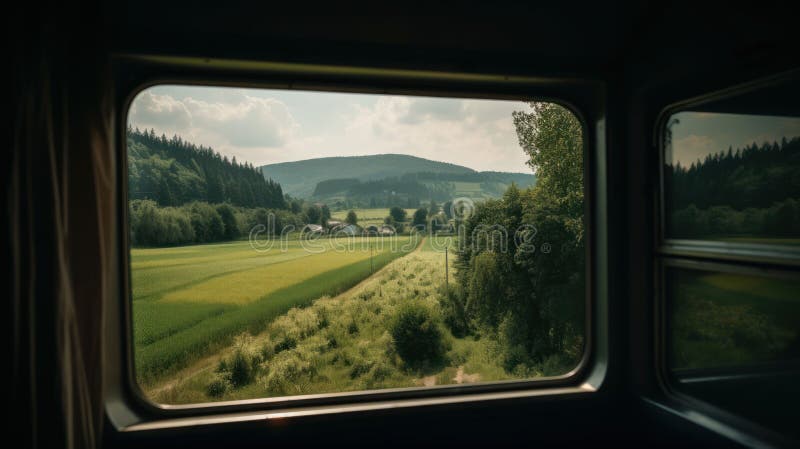 Landscape Beautiful View Out of Window from Riding Train among Summer ...