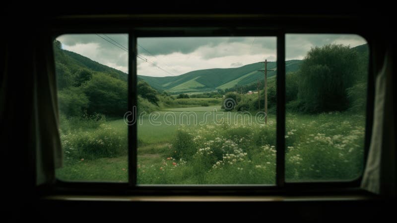 Landscape Beautiful View Out of Window from Riding Train among Summer ...