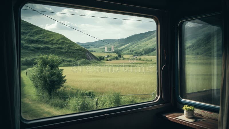 Landscape Beautiful View Out of Window from Riding Train among Summer ...