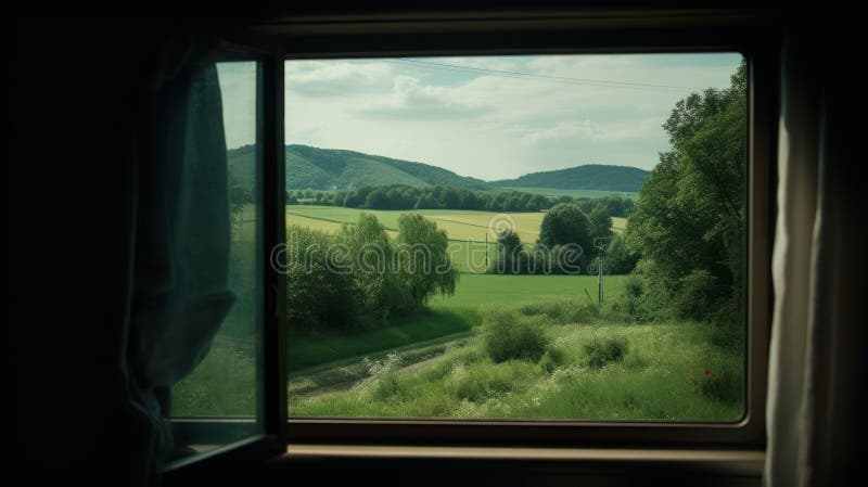 Landscape Beautiful View Out of Window from Riding Train among Summer ...