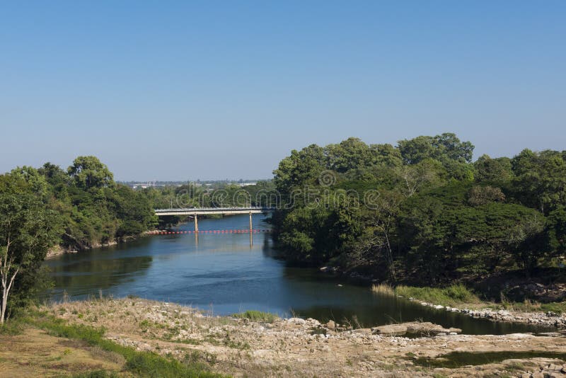 Landscape Behind the Dam with Forest and a River. Stock Image - Image ...