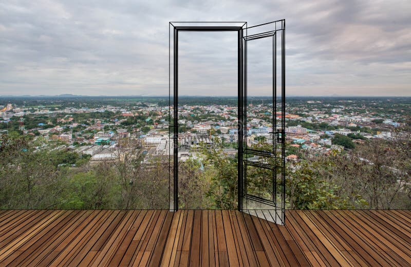Landscape Behind the Opening Door Stock Image - Image of cityscape ...