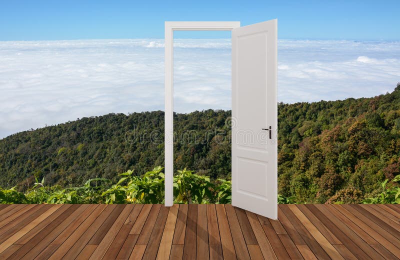 Landscape Behind the Opening Door Stock Photo - Image of forest ...