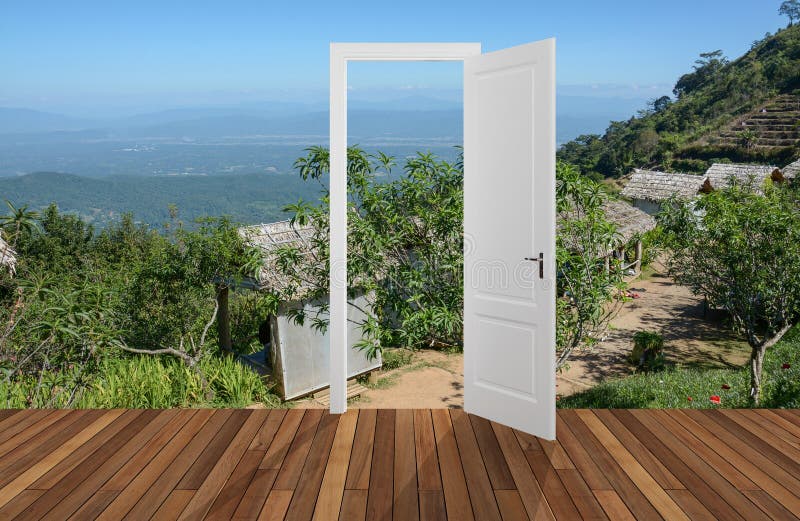 Landscape Behind the Opening Door Stock Image - Image of outdoor, door ...