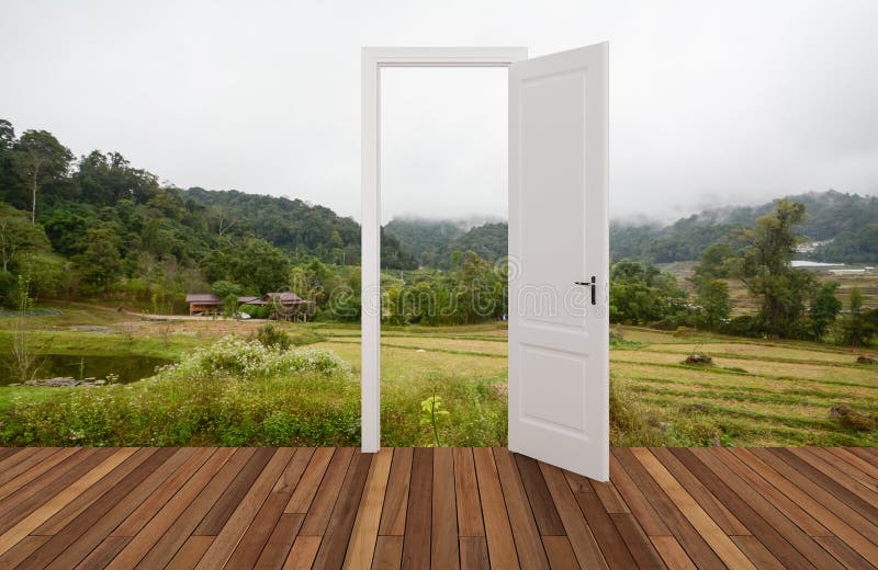 Landscape Behind the Opening Door Stock Photo - Image of environment ...