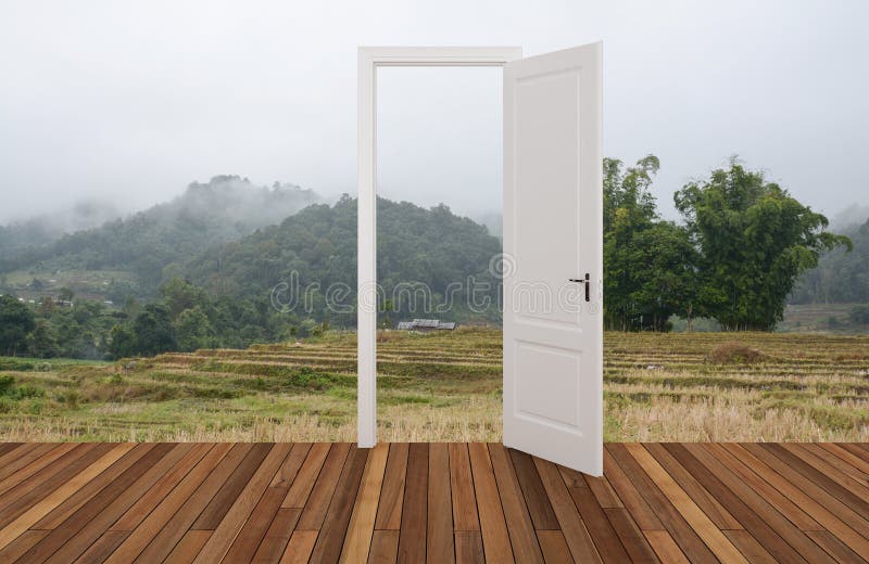 Landscape Behind the Opening Door Stock Photo - Image of environment ...