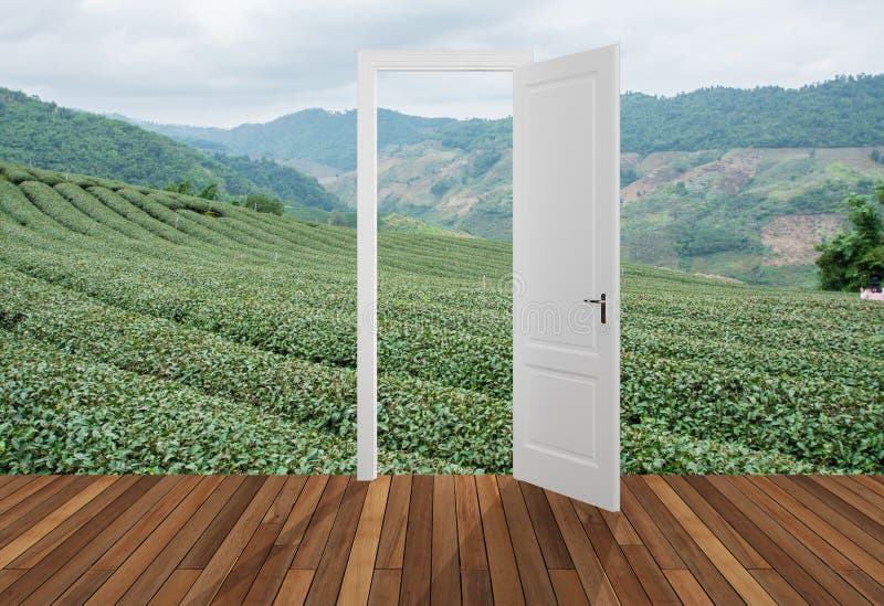 Landscape Behind the Opening Door,3D Stock Image - Image of open ...