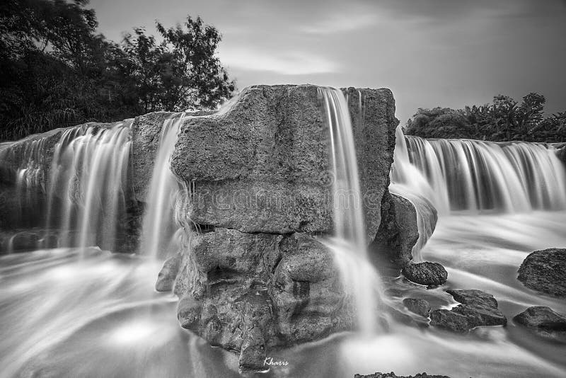 Landscape Black and White Waterfall Stock Image - Image of landscape ...