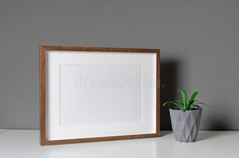 Landscape Blank Frame Mockup with Home Flower Pot Stock Photo - Image ...