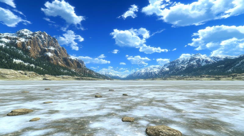 A Landscape Blanketed in Snow, Featuring Mountains and Snow, with the ...