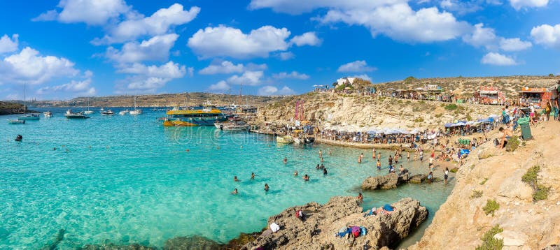 Landscape with Blue Lagoon at Comino Island, Malta Stock Photo - Image ...