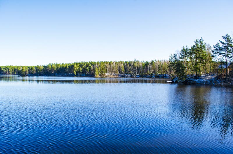 Landscape of Blue Lake Near Forest Stock Photo - Image of beautiful ...
