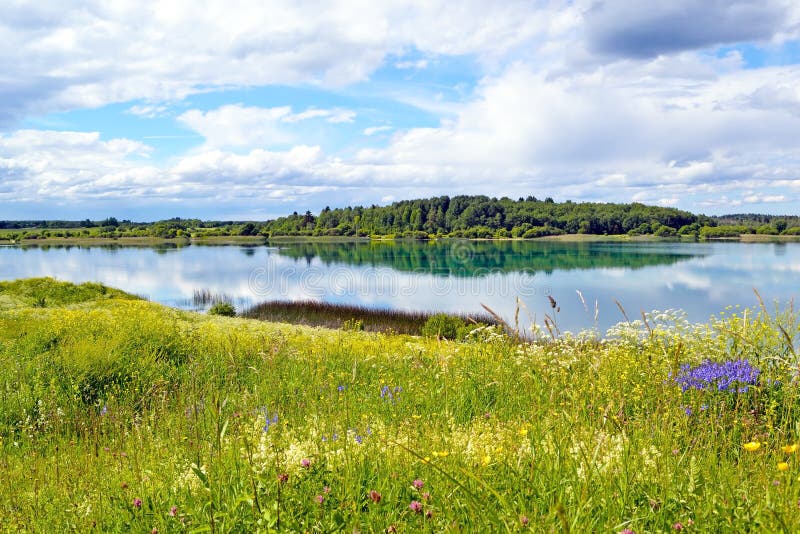 Landscape with blue lake stock image. Image of green - 43260971