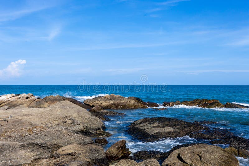Landscape with Blue Sea and Rocks Stock Image - Image of cliff ...