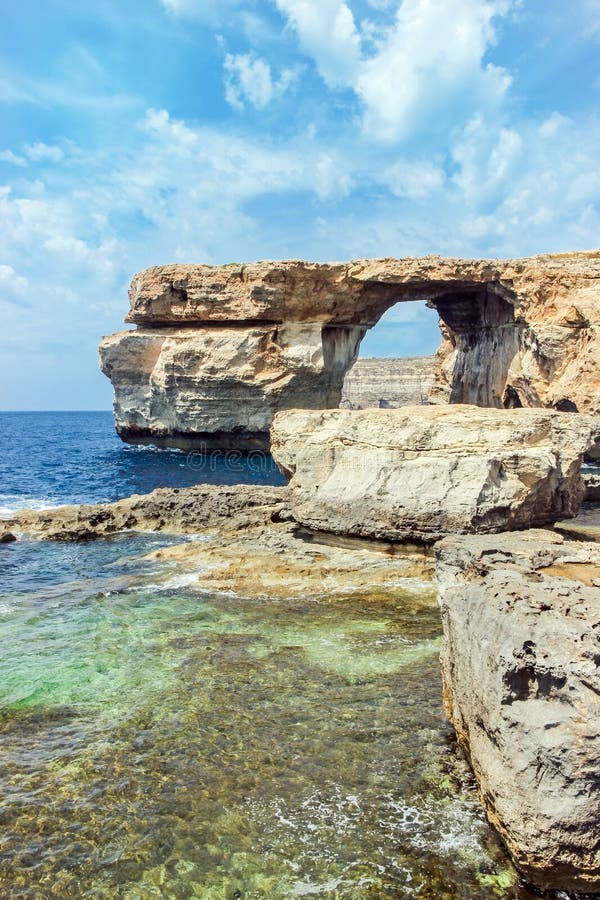 Landscape of Blue Window in Malta Stock Photo - Image of stone, water ...