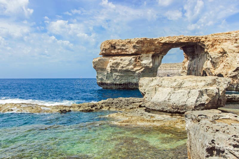 Landscape of Blue Window in Malta Stock Photo - Image of stone, water ...