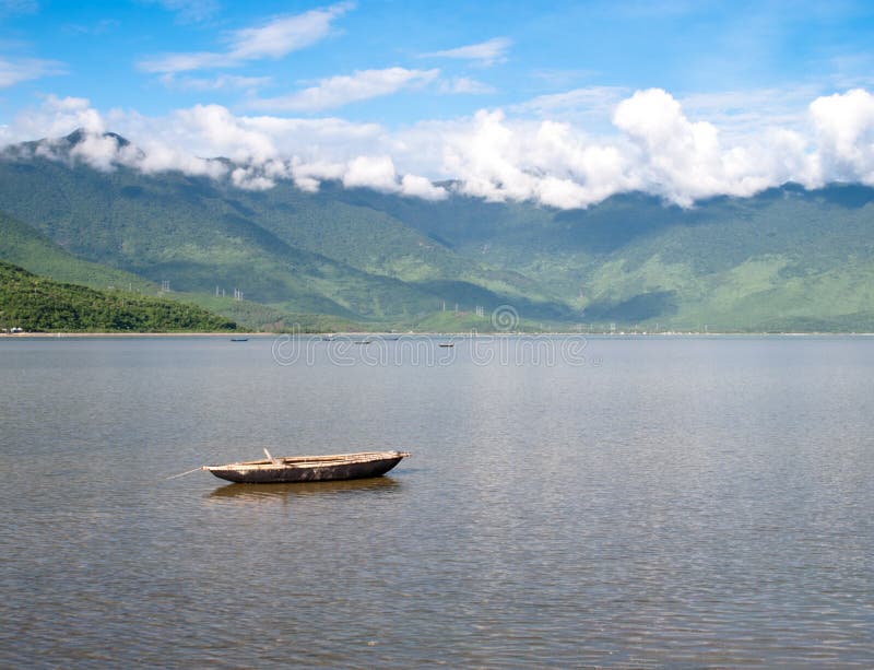 Landscape With Boat And Footbridge On The River Stock Photo - Image of ...