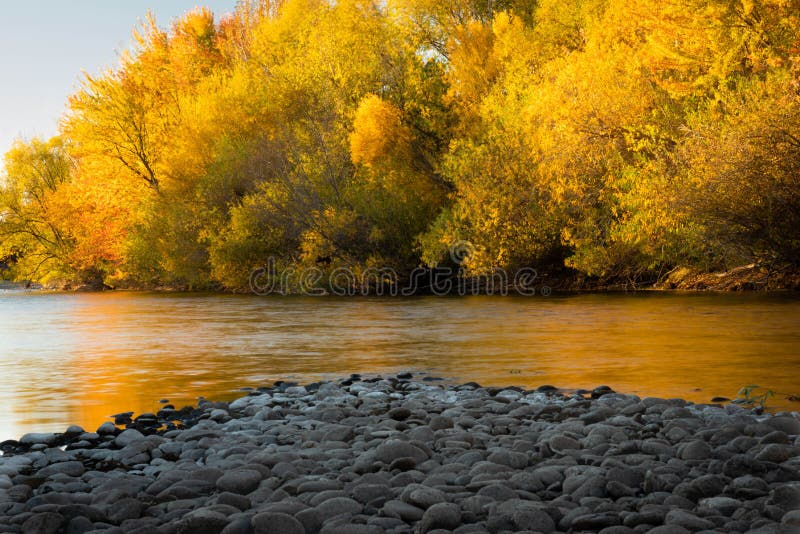 Landscape of the Boise River in Idaho in the Fall. Green Belt, Boise ...
