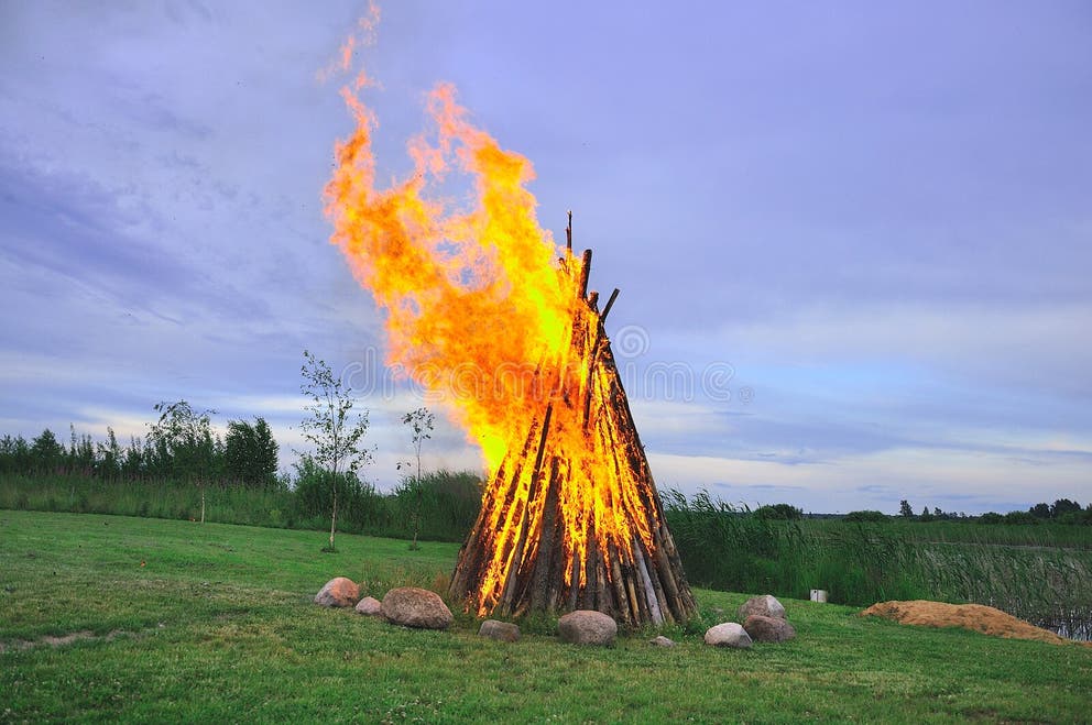 Landscape with bonfire stock image. Image of fiery, flame - 25766935