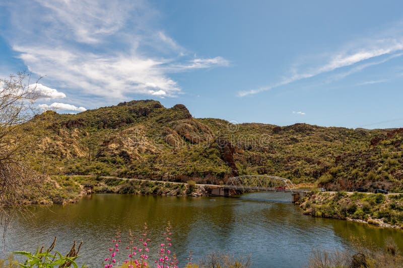 Landscape with Bridge on the Apache Trail Stock Image - Image of trail ...