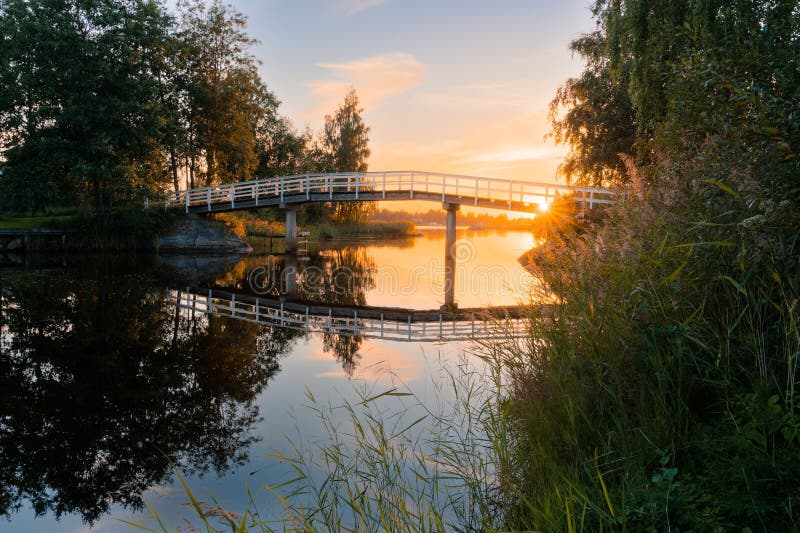 Landscape of a Bridge Over a Lake in a Forest during a Beautiful ...
