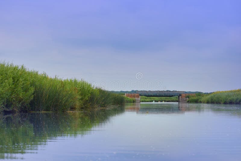 Landscape with Bridge Over Lake Stock Image - Image of bule, summer ...