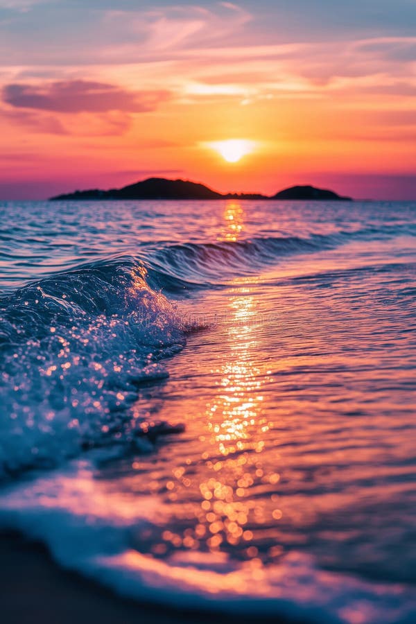 Landscape of a Bright Pink-orange Sunset Over the Sea with Reflection ...