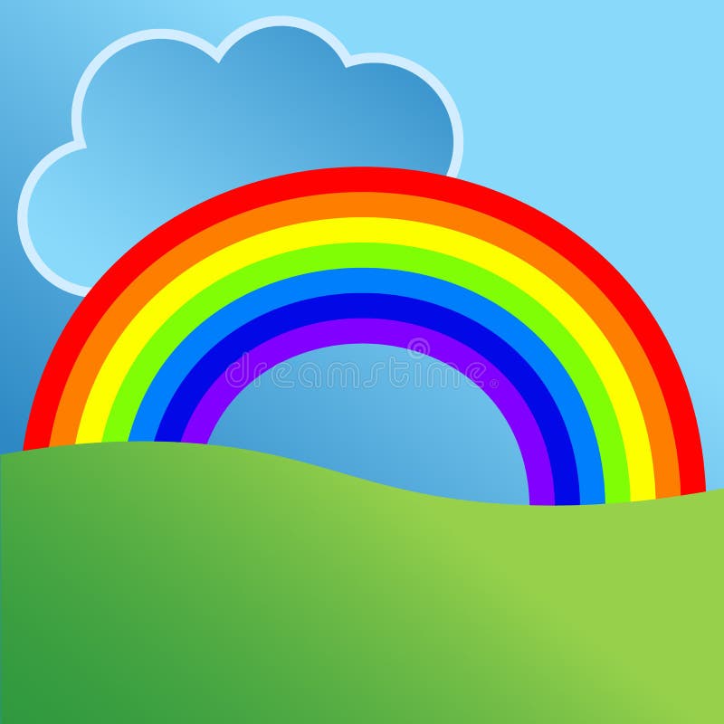 Landscape with Bright Rainbow, Vector Illustration Stock Vector ...