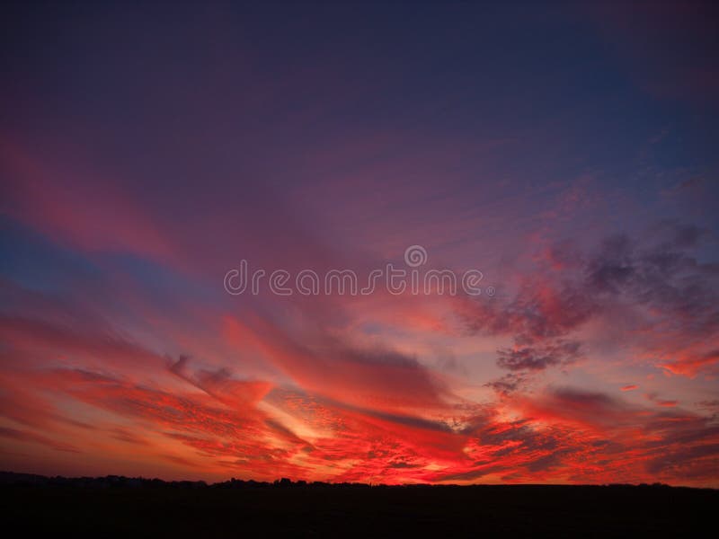 Landscape of Bright Red Sunset on a Hot Summer Day Stock Image - Image ...