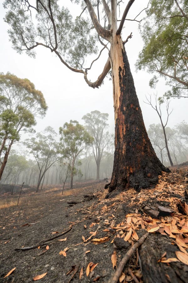 Landscape of Burnt Tree with Charred Bark Stock Illustration ...
