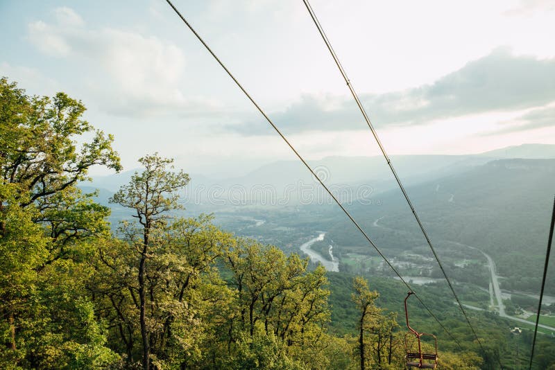 Beautiful Landscape Cable Car Mountain Sky and Green Forest Stock Image ...