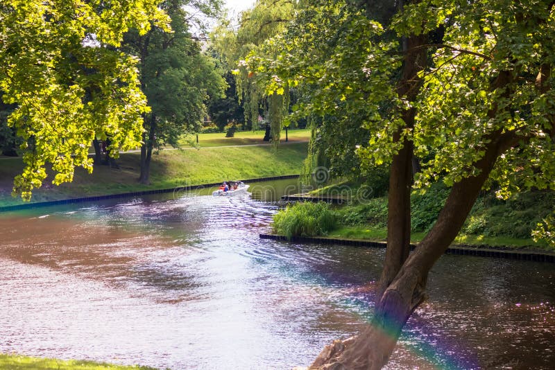A Landscape with a Canal, Green Trees and a Rainbow Stock Image - Image ...