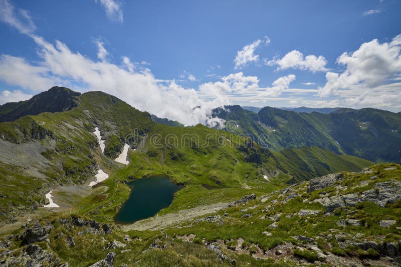 Landscape with Capra Lake from the Mountains of Fagaras Stock Photo ...