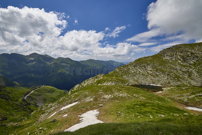 Landscape with Capra Lake from the Mountains of Fagaras Stock Photo ...