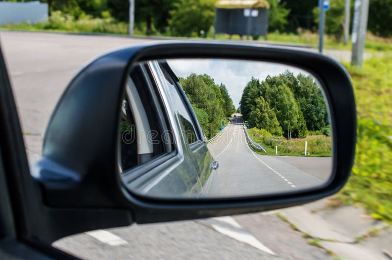 Landscape in the Car Mirror Stock Photo - Image of line, headlight ...