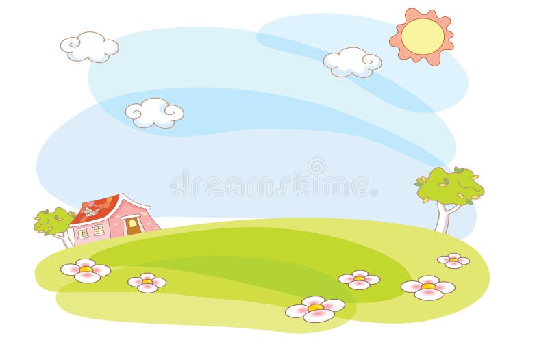 Landscape cartoon and home stock illustration. Illustration of cute ...