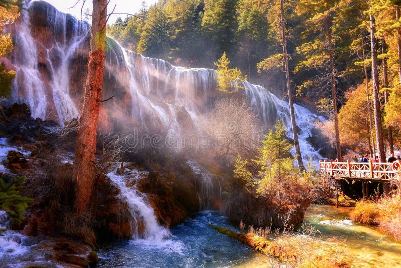 Landscape of a Cascade Surrounded with Autumn Trees Stock Photo - Image ...