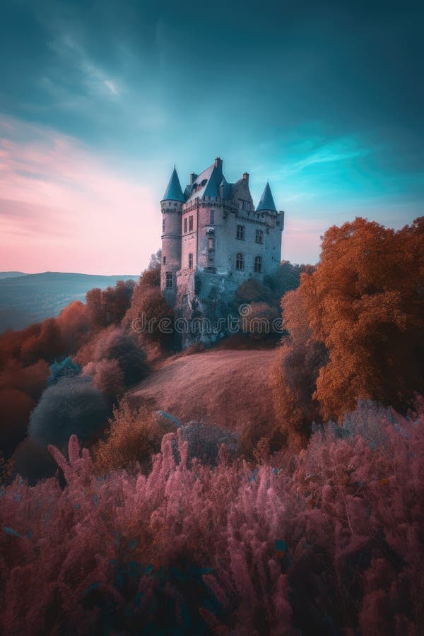 Landscape with Castle on Mountain, Created Using Generative Ai ...