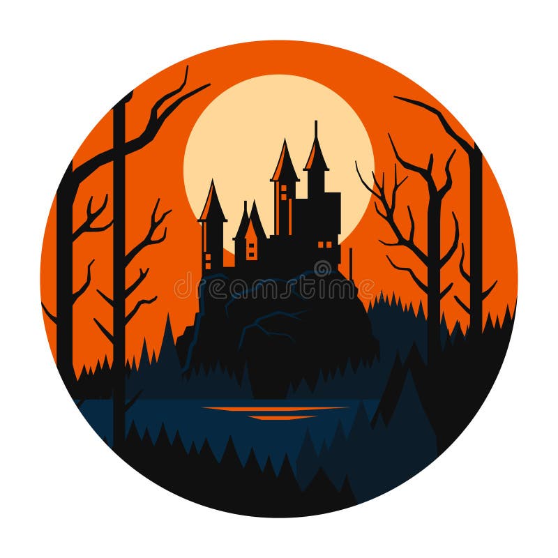 Landscape with Castle on Mountain and Moon. Vector Stock Illustration ...