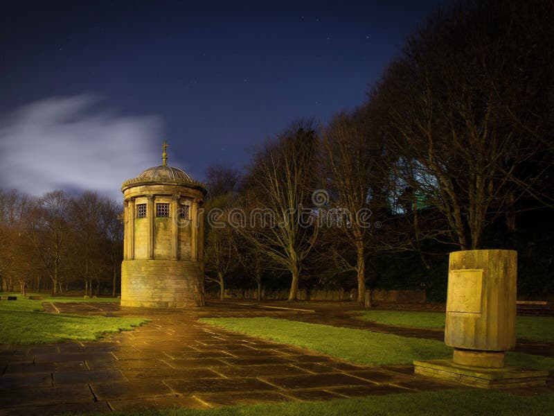 Landscape of a Cemetery at Night with a Distant Tree Line in the ...