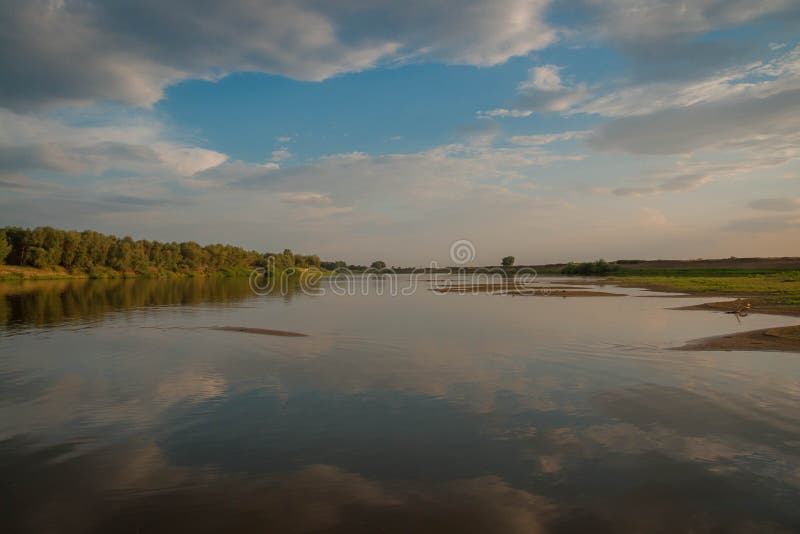 Landscape of Central Russia with Akhtuba River and Reflections in Water ...