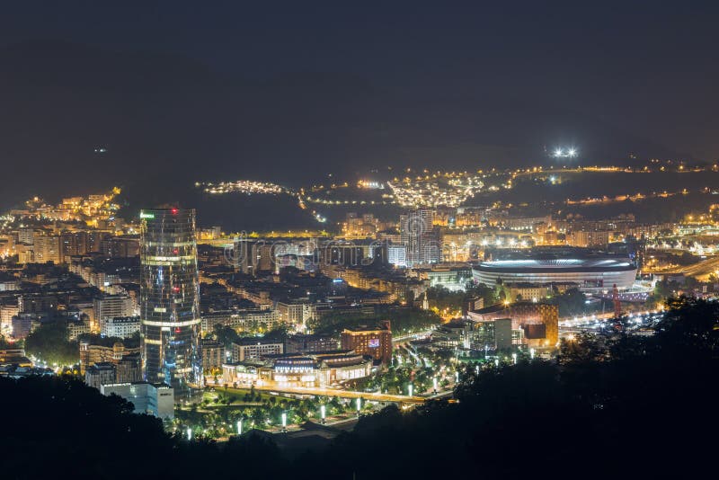 Landscape of the City of Bilbao at Night. Editorial Stock Image - Image ...